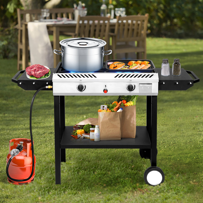 2 Burner Outdoor Propane Gas Stove With Auto ignition Side Shelves